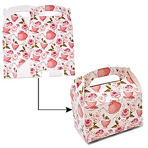 24 Pack Tea Party Favor Gift Boxes Floral Teapot Paper Treat Box Bag Wrapping for Tea Pot Theme Bridal & Baby Shower Wedding Birthday Party Supplies Decorations Fill with Candy Cupcake Goodies Prizes