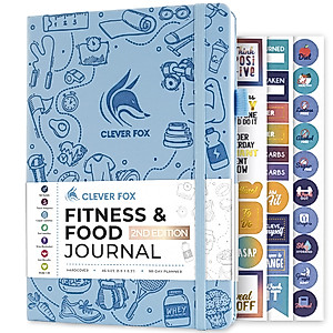 Clever Fox Fitness & Food Journal – Nutrition & Workout Planner for Women & Men – Diet & Gym Exercise Log Book with Calendars, Diet & Training Trackers - Undated, A5 Size, Hardcover (Light Blue)