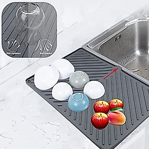 IYYI Silicone Dish Drying Mat XL(24" x 15") Dish Draining Mat for Kitchen Counter, Easy Clean, Heat Resistant, Large Drainer Mat (Gray)