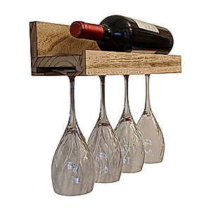Gianna's Home Rustic Farmhouse Country Distressed Wood Wall Mounted Wine Rack with Glass Holder (Torched Wood)