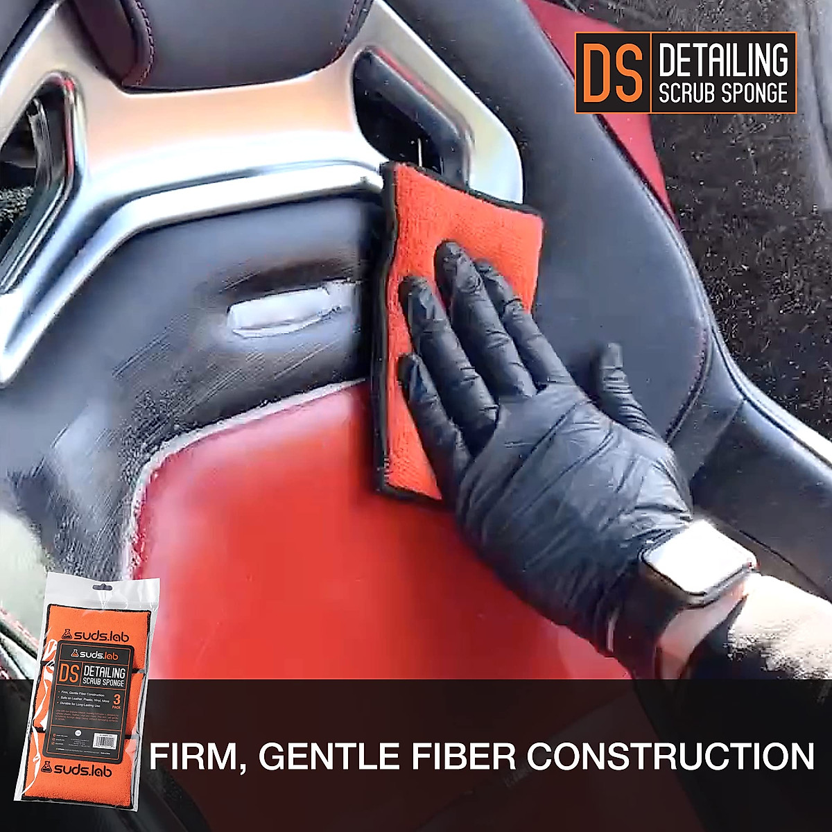 Suds Lab DS Microfiber Detailing Scrub Pad 3 Pack - Car Interior Cleaning & Detailing Microfiber Scrub Pads - Set of 3 - Safe On Leather, Vinyl, Plastic, Etc.