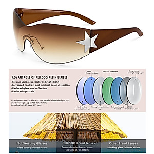 NULOOQ Rimless Y2K Sunglasses for Women Men – Trendy Star Shield Wrap Around Sunglasses Oversized Frameless Sun Glasses (Brown/Gradient Brown)