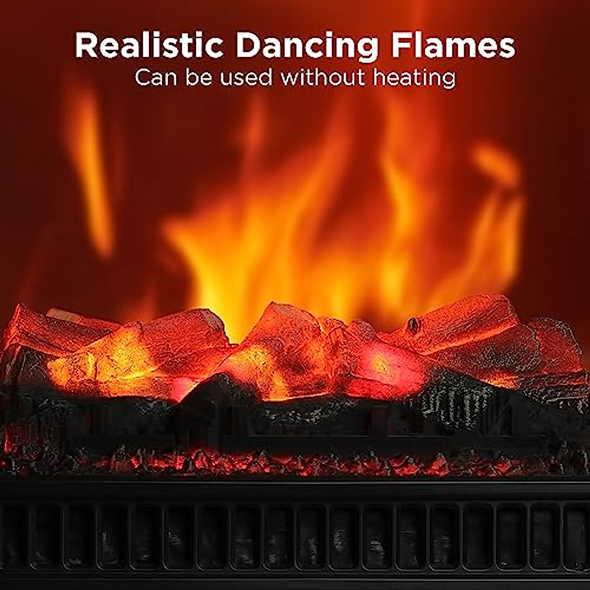 TURBRO Eternal Flame EF23-LG Electric Fireplace Logs, 23" Remote Control Fireplace Insert Log Heater, Realistic Lemonwood Ember Bed, Thermostat, Timer, 1400W Black