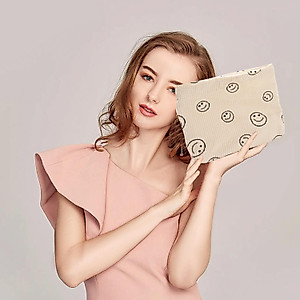 Wudimeitt Cosmetic bag Makeup bag Preppy Cute Corduroy Toiletry bag for women travel essentials (Beige)