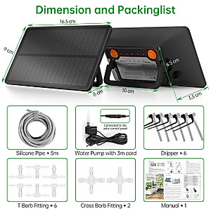 Micro Automatic Drip Irrigation Kit,Solar Power Rechargeable Plant Self Watering System with Timer,Easy to Use,Black)
