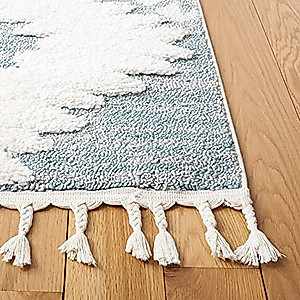 SAFAVIEH Moroccan Tassel Shag Collection Runner Rug - 2'3" x 12', Teal & Ivory, Rustic Trellis, Non-Shedding & Easy Care, 2-inch Thick Ideal for High Traffic Areas in Living Room, Bedroom (MTS652K)