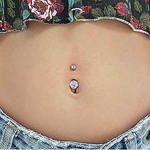 KaseStyle 14G G23 Titanium Belly Button Rings 10mm with Cubic Zirconia Internally Threaded Navel Rings Belly Bars (Prong Set-White)