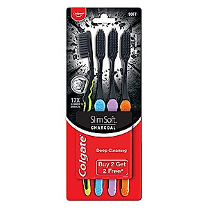 Colgate Slim Soft Charcoal Toothbrush 17x Slimmer Soft Tip Bristles (Buy 2 Get 2)