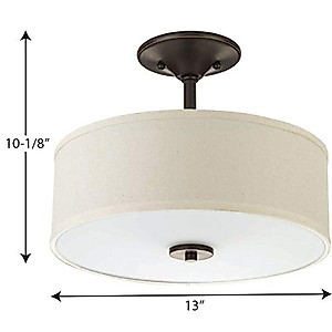 Progress Lighting P3712-20 Inspire Close-to-Ceiling, 13” diameter|10-1/8” height, Off-White Linen shade, Antique Bronze