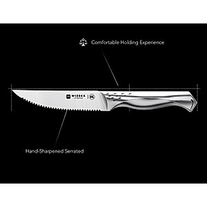 WIZEKA Steak Knives Set of 8, Dishwasher Safe Serrated Steak Knives 4.5 Inches, German Stainless Steel Kitchen Knives of Steak, Jaguar Series