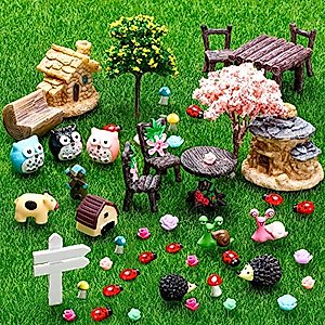 Skylety 64 Pieces Miniature Fairy Garden Accessories Mini Animals Miniature Ornament Kit Animal Figurines Animals Miniature Micro Landscape Accessories for Dollhouse Decoration Plant House Decor
