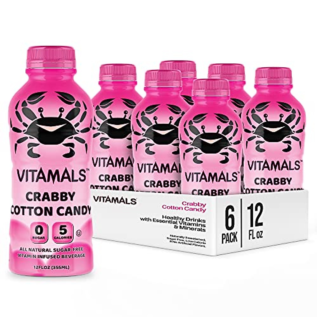 Vitamals Vitamin Enhanced Flavored Water. Crabby Cotton Candy. Sugar Free, Low Calorie & No Artificial Flavors. 12 fl oz (Pack of 6)