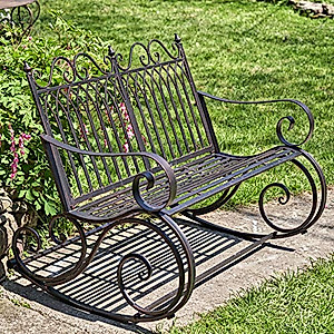 Zaer Ltd. Outdoor Metal Rocking Arm Chair/Bench (Bench, Bronze)