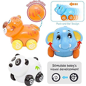 Liberty Imports 8 PCS Cartoon Animals Friction Push and Go Toy Cars Play Set for Babies and Toddlers | Cute Mini Play Vehicles Party Favors - Age 18 Months and Up