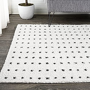 JONATHAN Y MOH400A-3 Pele Modern Geometric Shag Indoor Area-Rug Bohemian Polka Dot Easy-Cleaning Bedroom Kitchen Living Room Non Shedding, 3 X 5, White/Black