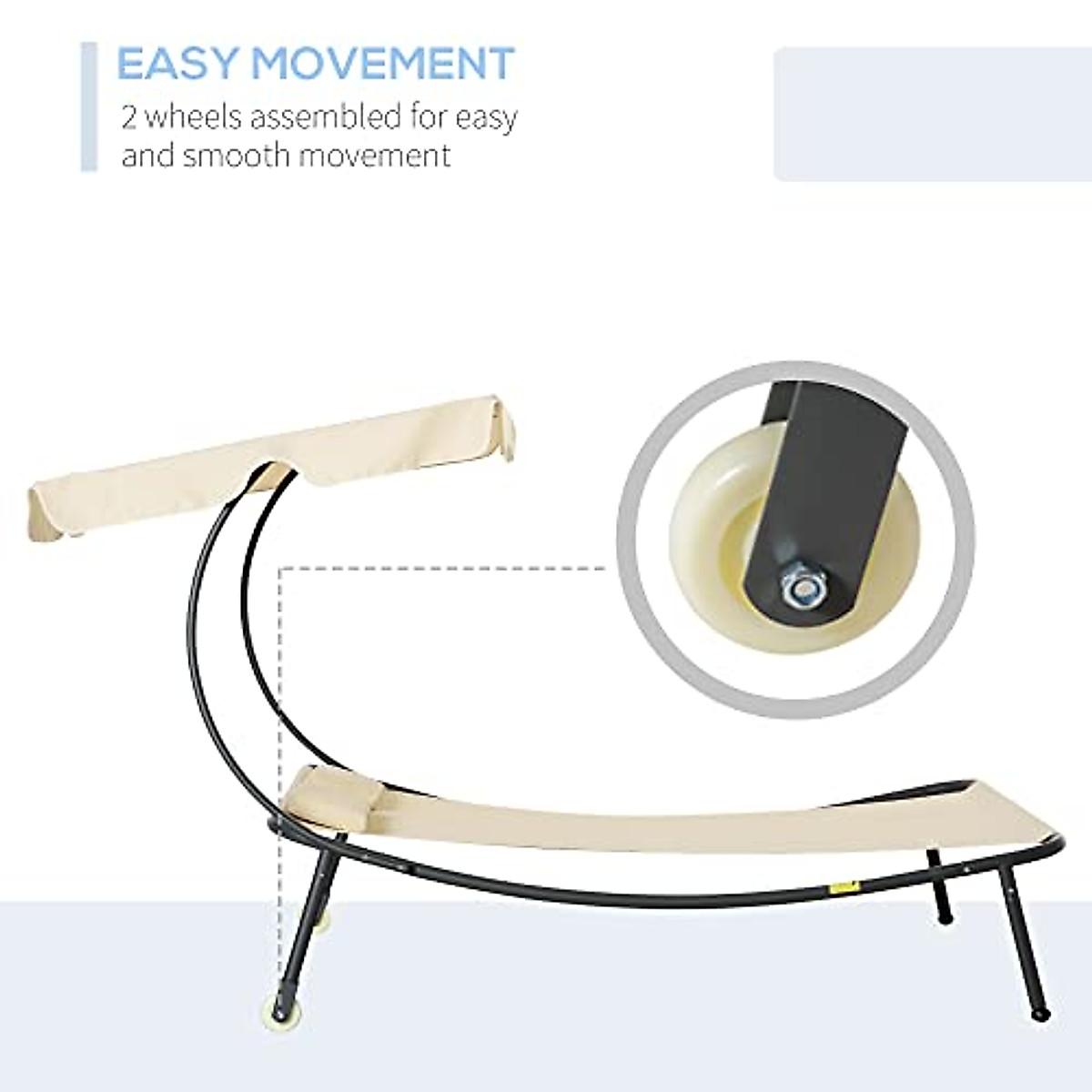 Outsunny Patio Double Chaise Lounge Chair, Outdoor Wheeled Hammock Daybed with Adjustable Canopy and Pillow for Sun Room, Garden, or Poolside, Beige