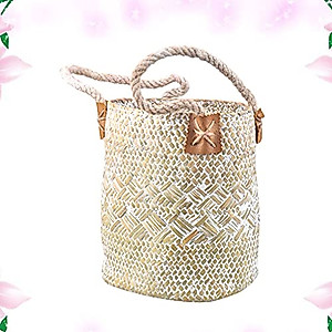 HANABASS Hanging Planters Hanging Flower Pot Multifunction Handmade Seagrass Braided Basket Flower Pot Desktop Storage Box Woven Laundry Basket(White Big) Hanging Indoor Planters Indoor Planter