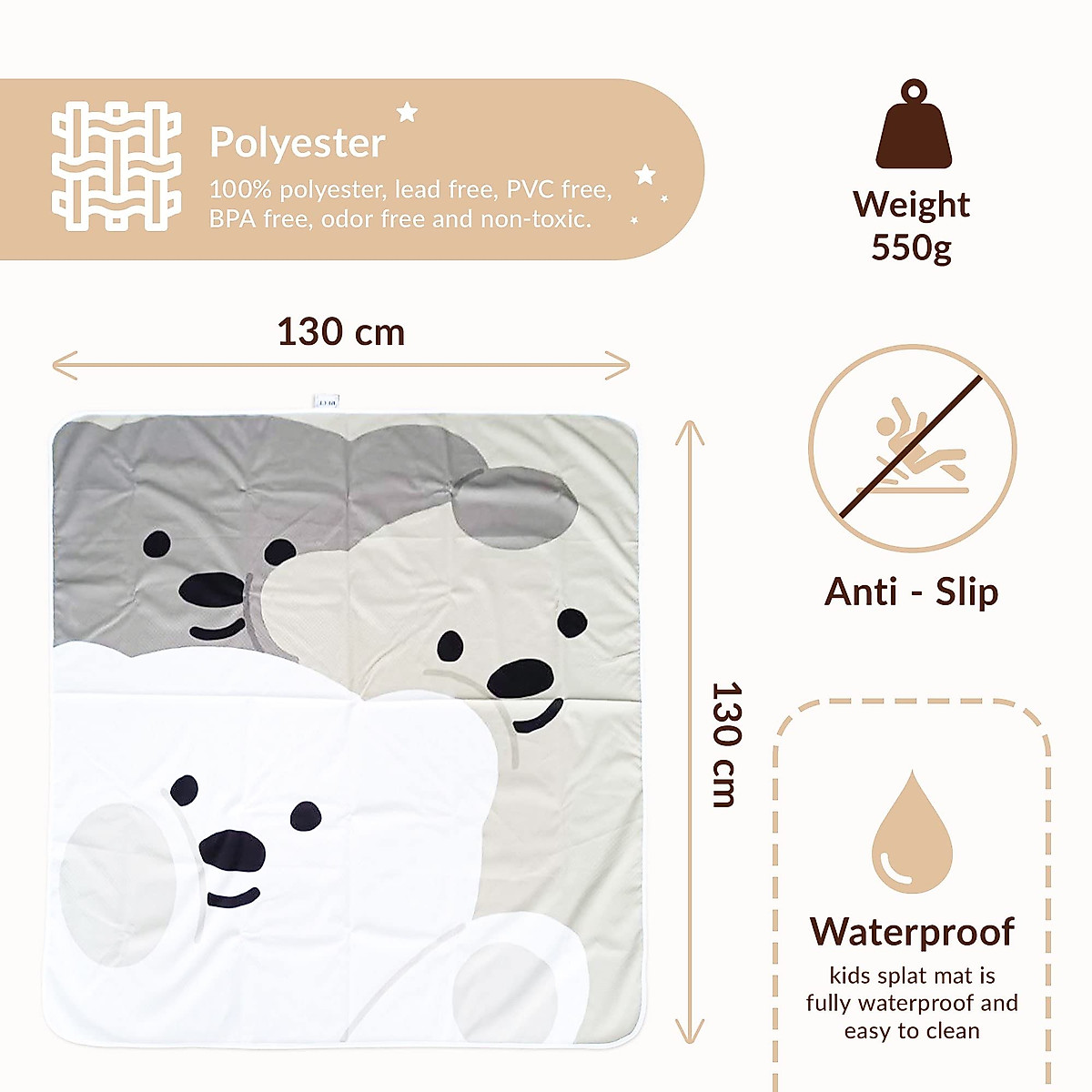 Splat Mat for Under High Chair - Splash Mat | Large 51" x 46" Size | Washable & Water Resistant | Avoid Messes | Multiple Uses | Easy to Wipe | Quick Drying - Comes w/ Carrying case for Floor & Table