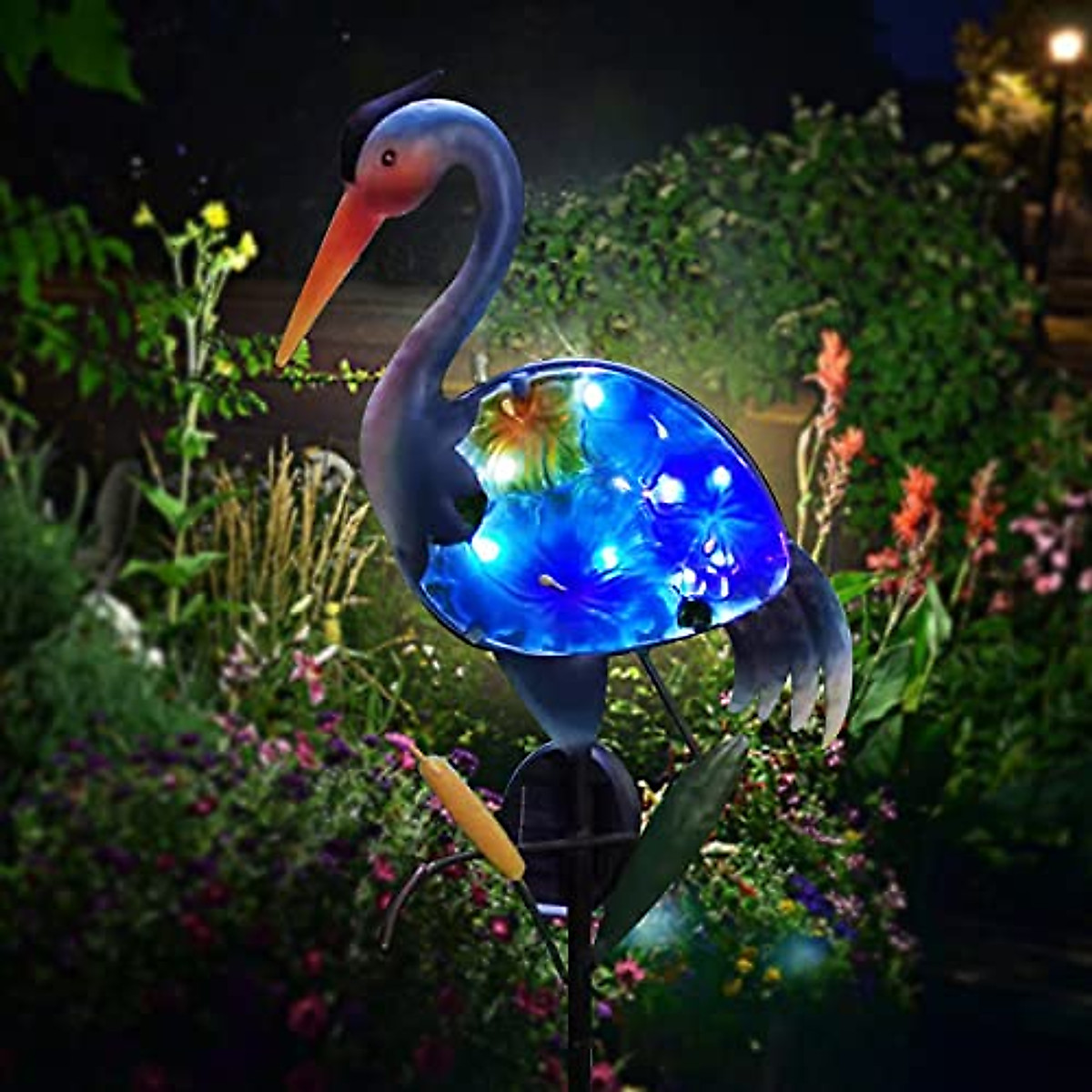 WUFEILY Heron Solar Garden Lights, Hand-Painted Glass Solar Garden Decor, Lawn Ornaments Solar Stake Lights Yard Art Solar Landscape Lights for Patio Lawn Yard Porch Decor