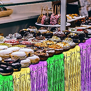 5 Pieces Mardi Gras Party Decoration Metallic Tinsel Foil Fringe Curtains Garland Photo Booth Props Table Skirt Background Backdrop Door Wall for Carnival Bunting Party Decoration Supplies