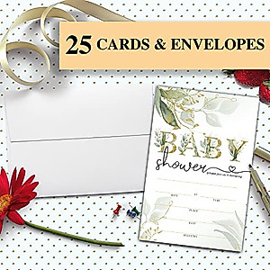 Nopoben Baby Shower Invitations and Envelopes, Greenery Baby Shower Invitations, Watercolor Greenery Baby Shower Gender Reveal Party Supplies 25 Cards With Envelopes -(013bbyaoqing)