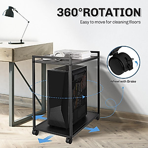 Liitrton Computer Tower Stand, 2-Tier CPU Stand PC Stand with Lockable Wheels Under Desk for Office Home (L)