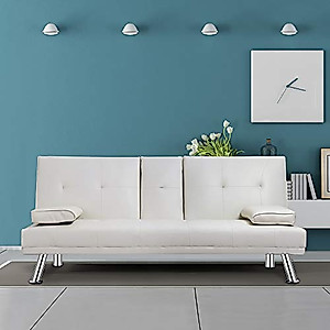 Walsunny Modern Faux Leather Sofa, Folding Reclining Sofa, Double arms, Living Room Bedroom Sofa Chair (White)