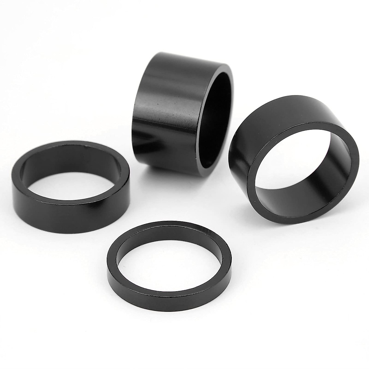 VBESTLIFE 4Pcs/Set Headset Spacers Aluminum Alloy Front Fork Washer 5 10 15 20mm Headset Stem Washer Gasket Replacement for Mountain Road Bike(Black) and Spare Parts