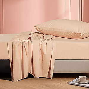 NTBAY 3-Piece Washed Cotton Toddler Sheet Set, Solid Color Crib Fitted Sheet Flat Sheet and Envelope Pillowcase, Baby Bedding Sheet & Pillowcase Sets, Blush Pink