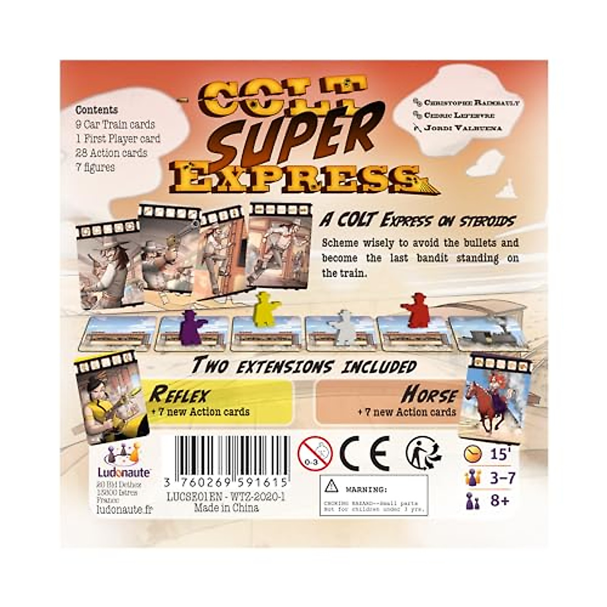 Colt Super Express Board Game - Fast-Paced Wild West Showdown! Strategy Game for Kids & Adults, Ages 10+, 3-7 Players, 15 Minute Playtime, Made by Ludonaute