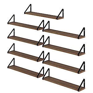 Wallniture Ponza Floating Shelves, Bookshelf for Living Room Decor, Kitchen Organization, Wall Shelves, Dining Room & Office Wall Decor, Walnut 24"x4.5" Set of 9
