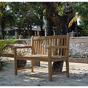 A-ECO LIVING Teak Outdoor Bench, 2-Seat Wood Patio Bench, 47 inch Patio Long Garden Bench Ideal for The Front Porch, Backyard, Deck, Lawn