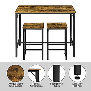 Yaheetech 3 Piece Bar Table Set, 47.5 in Industrial Dining Table Set, Counter Height Table with Bar Stools Set of 2, Kitchen Breakfast Table and Chairs for Dining Room, Living Room, Rustic Brown