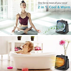 TRUSTECH 2 in 1 Cooler & Heater - Desk Electric Small Cooling and Heating Fan Combo W/Tip Over & Overheat Protection, Desktop for Indoor Use Home Room Office Bedroom Room Personal