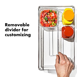 OXO Good Grips Adjustable Fridge Storage Bin - for Condiments, Juice Pouches, Snack Cups and More