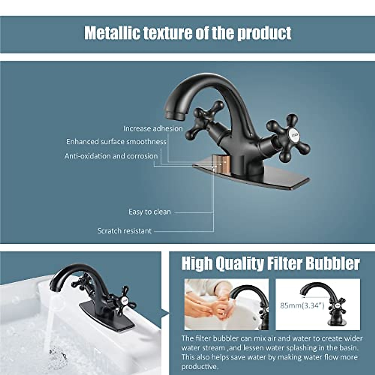 Aolemi Bathroom Sink Faucet Oil Rubbed Bronze Single Hole Double Handle Cross Knobs Vanity Sink Basin Mixer Tap and Pop Up Drain with Overflow