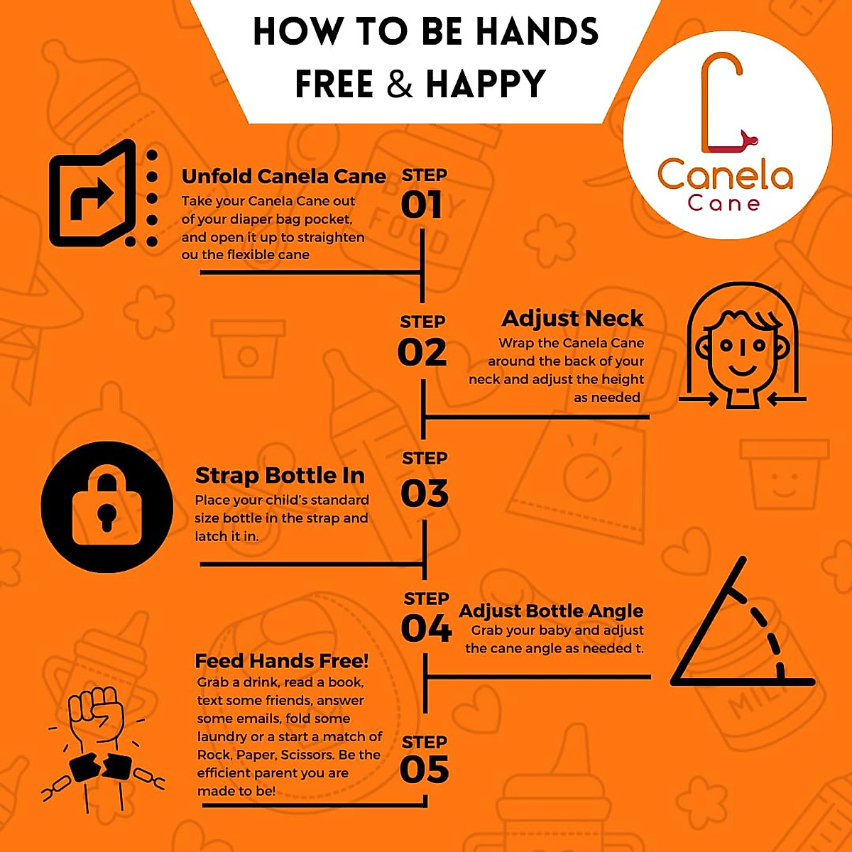 Canela Cane 2.0 Bottle Holder for Baby Self Feeding Newborn to Infant - Elevate Every Feeding Moment with Hands Free Baby Feeding Ease and Comfort - Baby Must Have Adjustable Lightweight Silicone