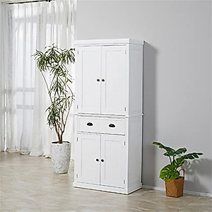 SEASD 72" Sideboard Traditional Freestanding Kitchen Pantry Cabinet Cupboard with Doors and 3 Adjustable Shelves, White