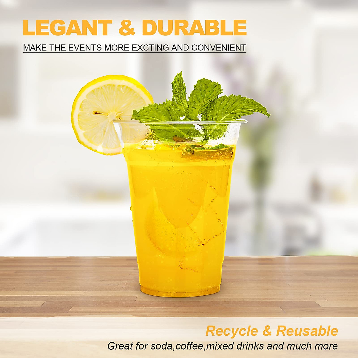 TashiBox [16oz - 150 Cups Clear Plastic Cups, Non reusable plastic cups for tea,smoothies Sodas and Mixed Drinks