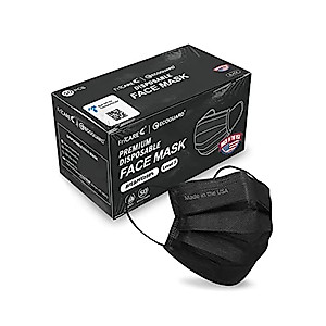 FriCARE Made in USA, 4-ply Black Disposable Face Mask ECOGUARD, ASTM Level 3 Performance Proven in Third Party Independent Labs Studies Pack of 50