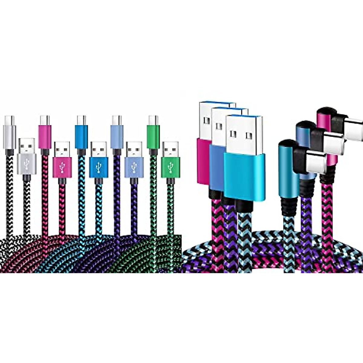 5 Pack USB C Cable and 3 Pack Right Angle USB C Cable