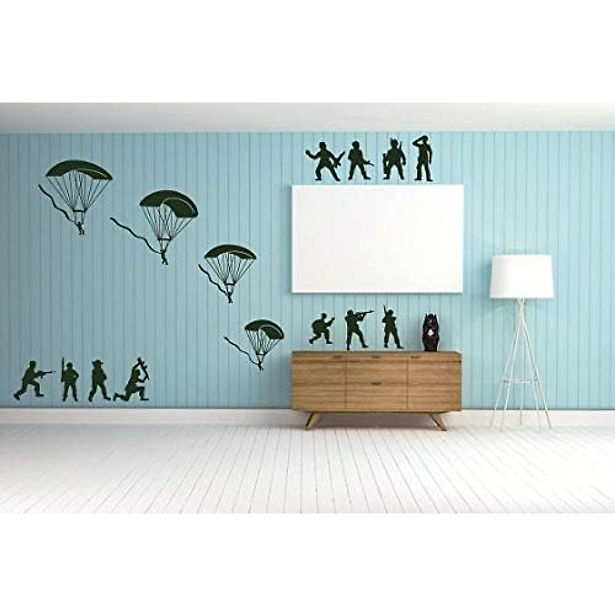 Wall Stickers for Schools, Kids Rooms, Nurseries Quote Small Army Men Bucket of Soldiers, Paratroops for Home Decoration Vinyl Decal and Decor
