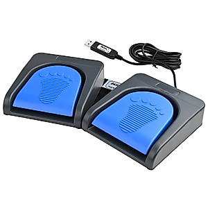 iKKEGOL Upgraded USB Foot Double Switch Pedal Assembly Control Two 2 Key Footswitch Program Customized Computer Keyboard Mouse Game Action HID (Blue Pedal)