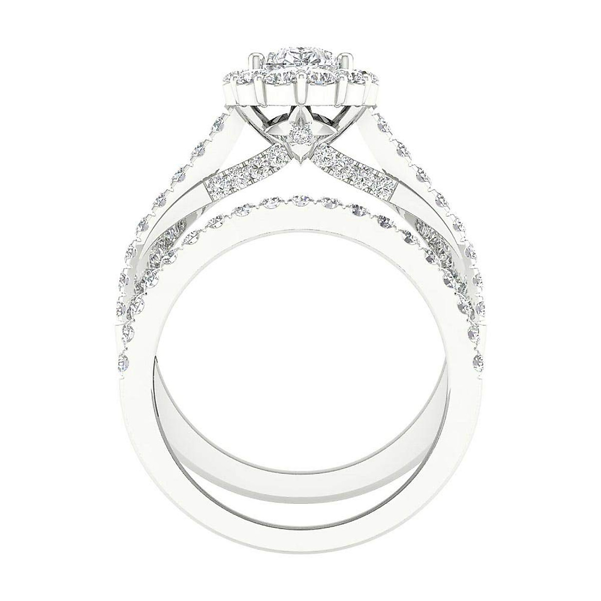 MOTIEL Moissanite Engagement Ring For Women 1-3/4ct.tw. Pear-shaped Lab Grown Moissanite Wedding Set 925 10k 14k 18k Gold Ring Personalized Ring Jewelry (White Gold)