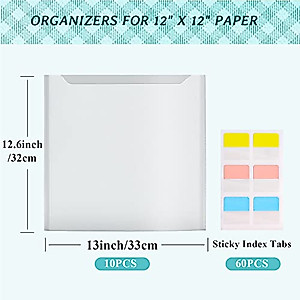 Caydo Scrapbook Paper Storage Organizer with 60 Sticky Index Tabs, 10 Pack Plastic Paper Storage Bag for Holding 12 x 12 Inch Scrapbook Paper Cardstock Vinyl Paper and Paper File