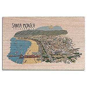 Santa Monica Pier Line Drawing Birch Wood Wall Sign (10x15 Rustic Home Decor, Ready to Hang Art)