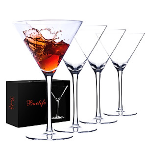 BACLIFE Martini Glasses Set of 4-9.5 oz Coupe Glass Set with Stem - Handblown Crystal Cocktail Glasses - Elegant Cocktail Glasses for Bar, Margarita, Cosmopolitan, Manhattan, Gimlet
