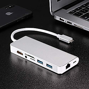 Leya-US Spare Part Type-c Turn hdmi Gigabit Network Card Multi-Function Converter HDMI+RJ45+PD+Audio+USB3.02+SD+TF Eight-in-one Expansion Dock Multi-Function HUB (Color : Silver Gray)
