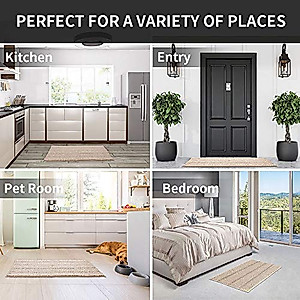 ACCUMTEK Striped Ultra Soft Bathroom Rugs and Mats Set 3 Pieces Bathroom Rug Set Beige, Thick Chenille Bath Rugs Non Slip Bath Mats for Bathroom, Toilet, Bedroom, Kitchen