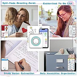 Mini Printer Portable, Pocket Thermal Printer with 7 Rolls Paper, Bluetooth Wireless Instant Photo Printer Compatible with iOS Android for Picture Receipt Label Note QR Code Inkless Printing